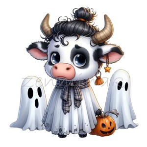 14 PNG Halloween Cow Clipart – Cute Baby Cow in Ghost Costume for ...