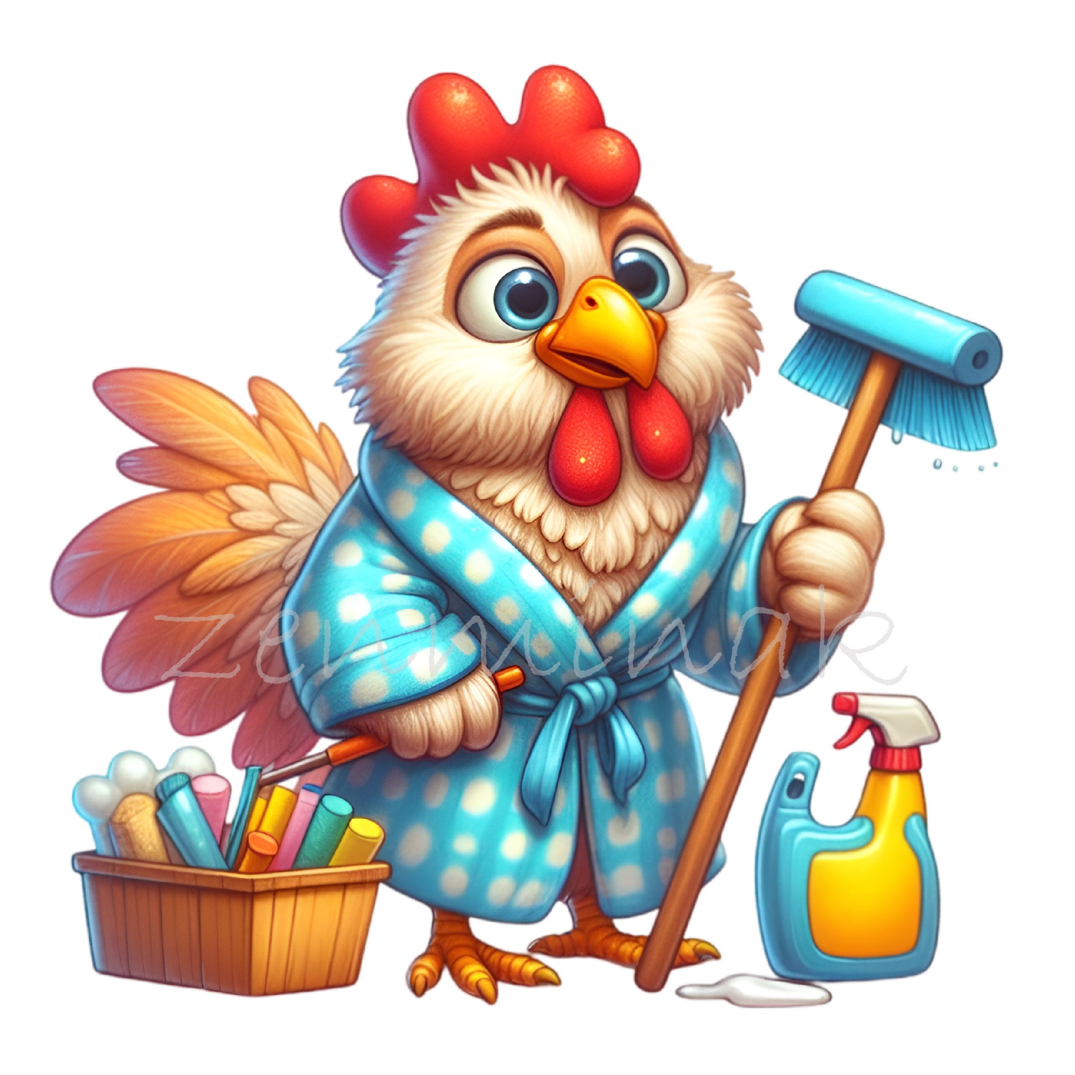 12 PNG Funny Chicken Cleaning PNG – Cartoon Hen in Floral Robe With ...