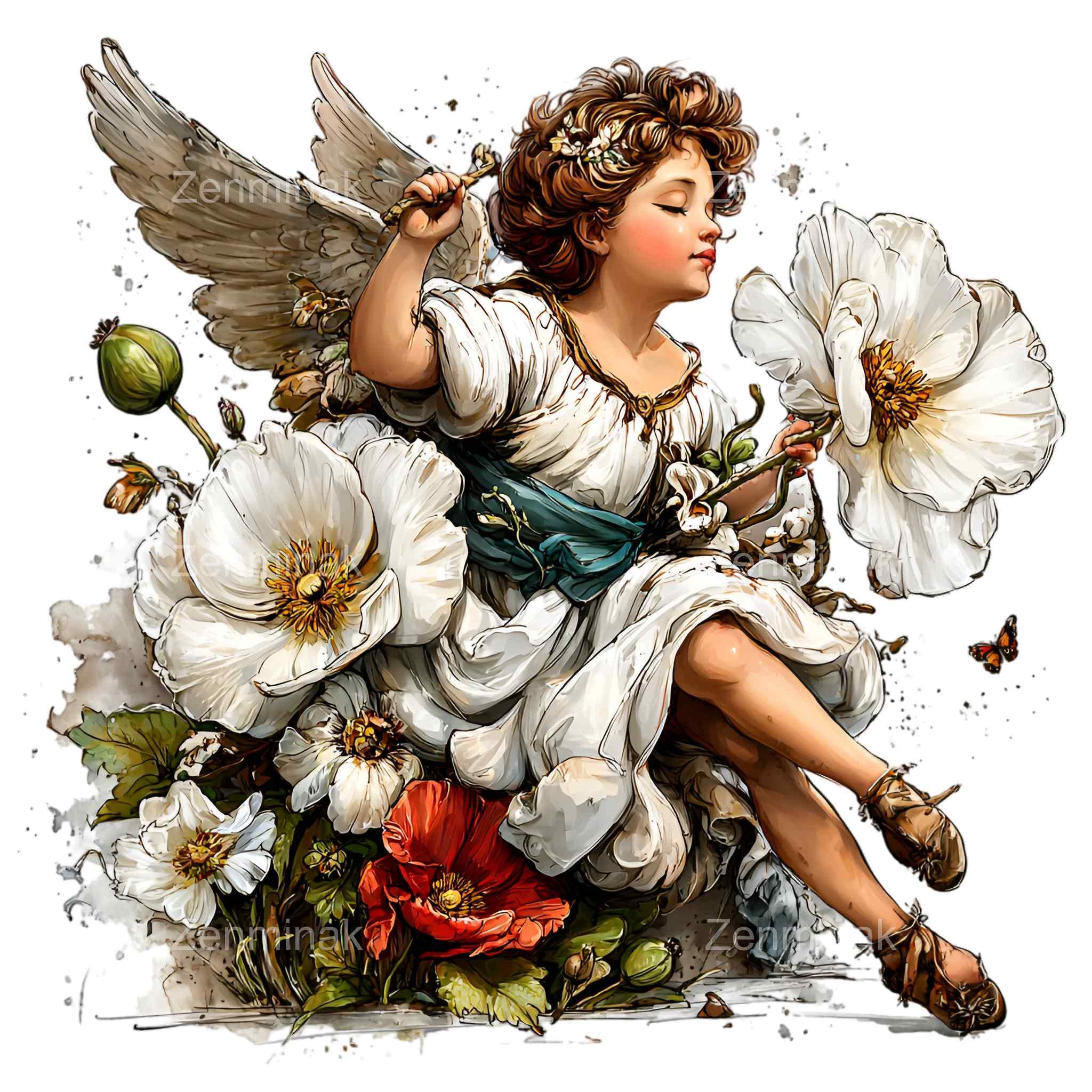 15 PNG Angel Clipart – Elegant PNG With Wings and Red Poppies for ...