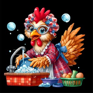 12 PNG Funny Housework Chicken Clipart – Dishwashing Hen PNG ...