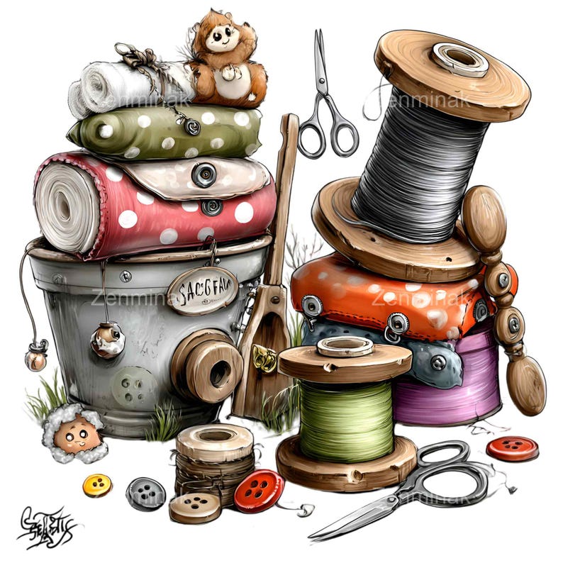 16 PNG Sewing Tools – Colorful Spools, Buttons & Scissors Clipart With ...