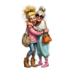 12 Funny Friends Clipart PNG, Stylish Women Hugging Illustration ...
