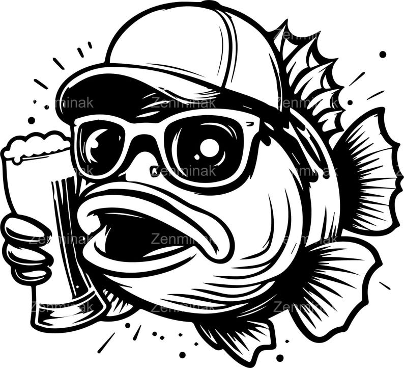5 SVG Funny Fish Drinking Beer, Bass Wearing Hat Sunglasses, Fishing ...