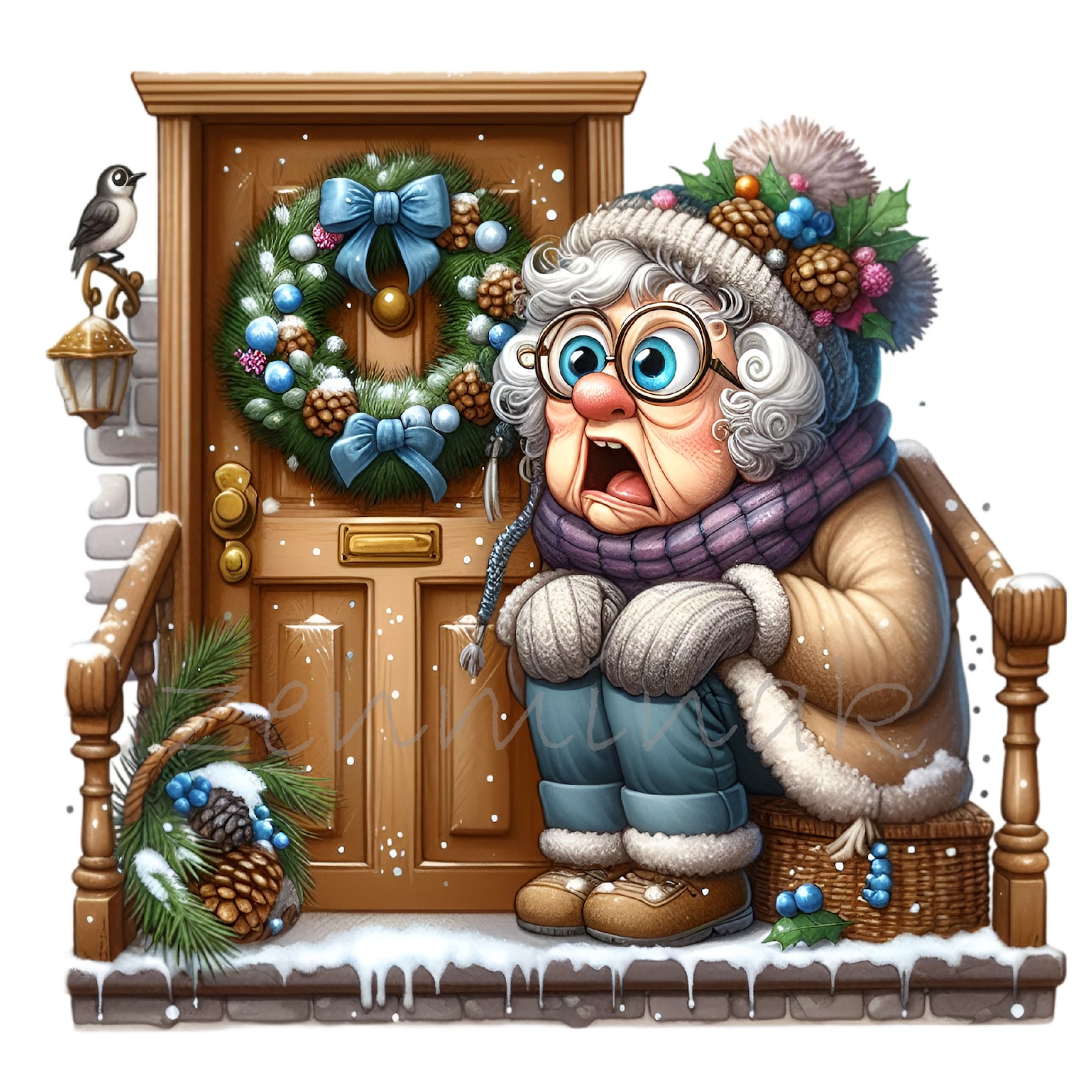 10 PNG Winter Grandma Clipart – Elderly Lady on Snowy Doorstep With ...
