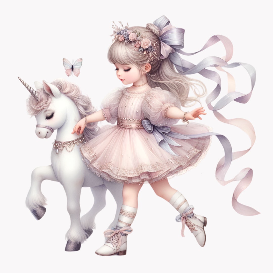 10 Princess and Unicorn Clip Art | Pastel Fantasy Girl PNG | Whimsical ...