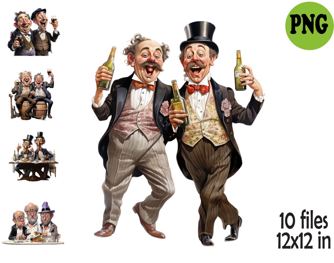 Vintage Drunken Gentlemen PNG Bundle - 10 Humorous Caricatures of ...