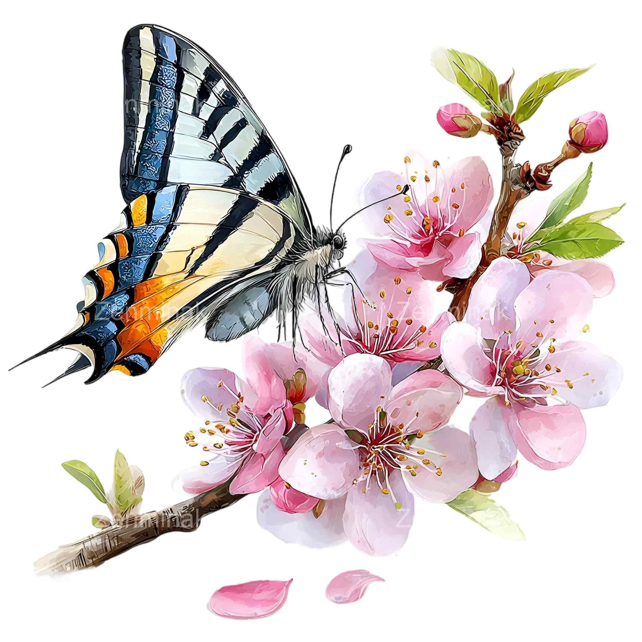 16 PNG Spring Butterfly Clipart – Watercolor Floral With Cherry ...