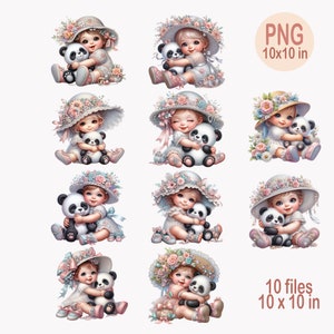 Baby Panda Clipart, Baby Girl PNG, Newborn Wall Art - Etsy