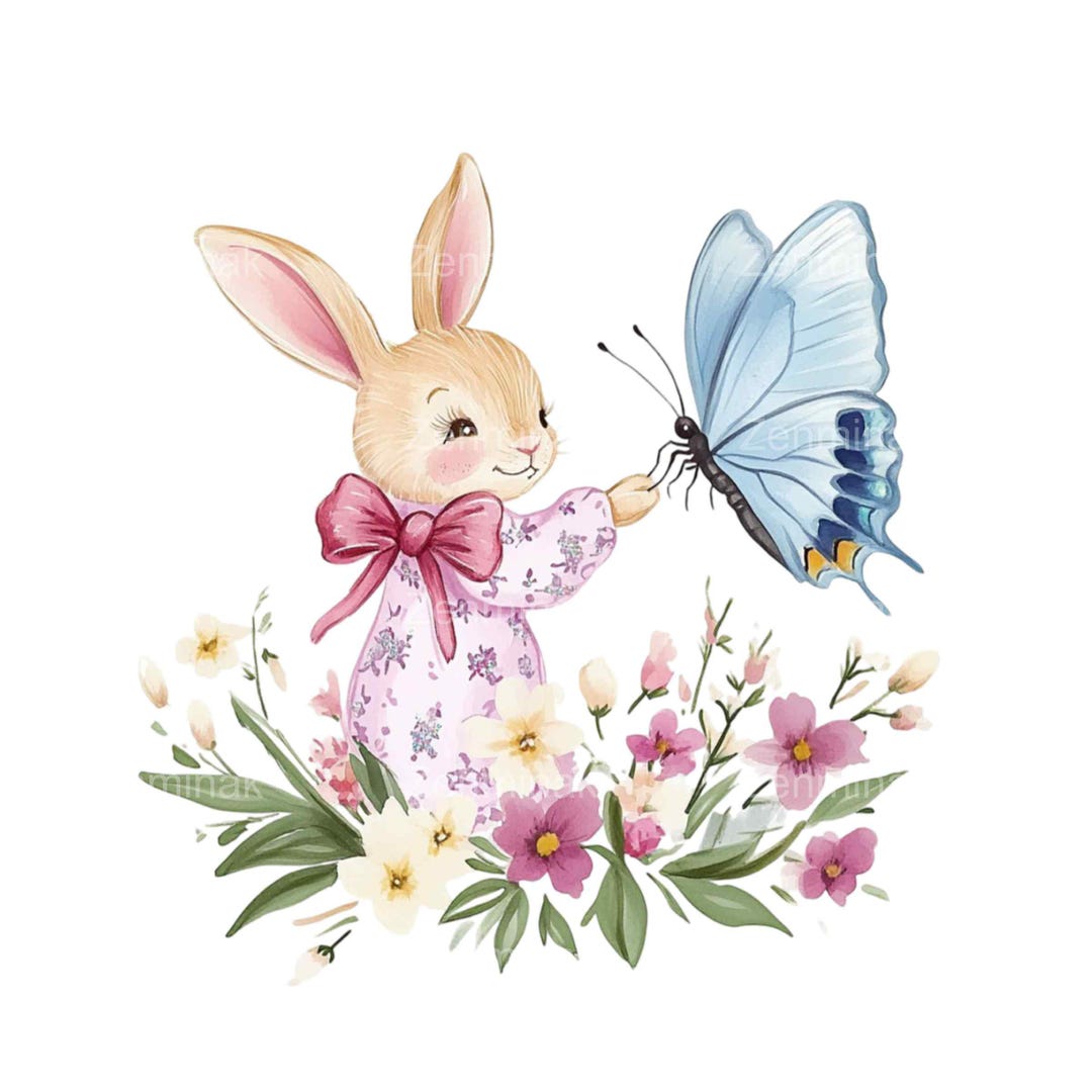 20 Spring Bunny PNG With Flowers PNG, Cute Rabbit Cartoon Clip Art ...