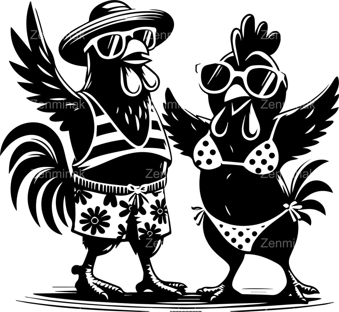 6 SVG Funny Beach Chickens SVG – Summer Poultry Couple Cut File ...