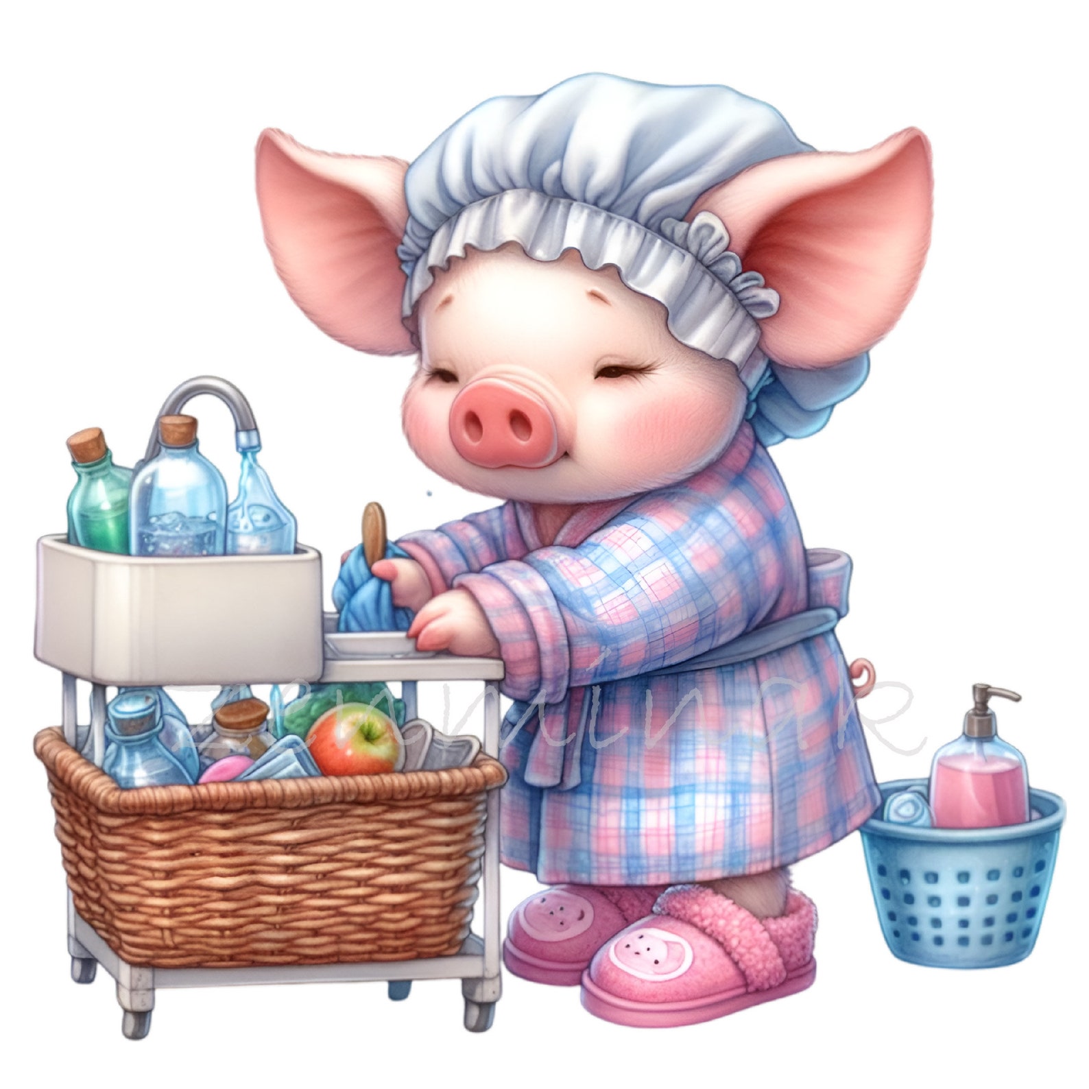12 PNG Pig Washing Dishes Clipart, Farm Animal Kitchen Cartoon Baby ...