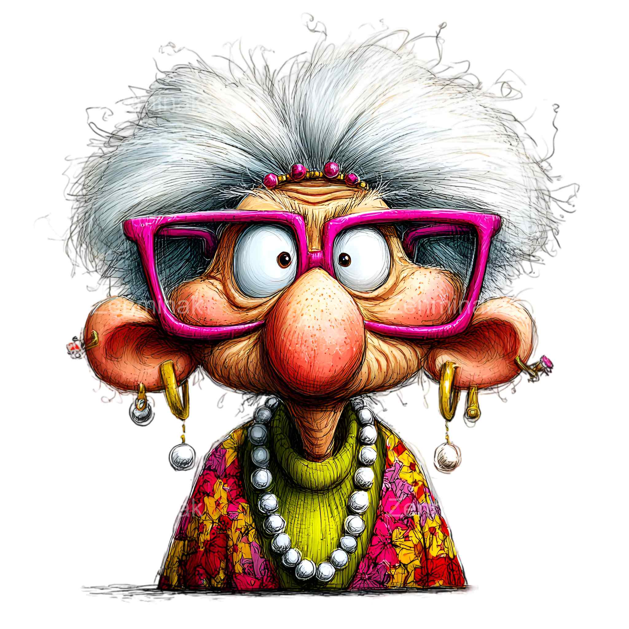 16 PNG Funny Grandma Clipart – Eccentric Senior Lady With Big Glasses ...