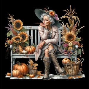 Autumn Lady With Pumpkins and Sunflowers Clipart 10 Digital PNG for ...