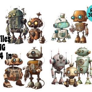 Cute Robots Clipart, Graphics PNG Digital Downloads, Printable Bundle ...