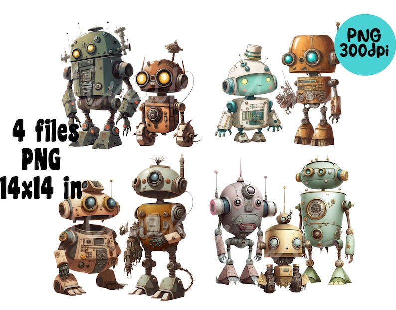 Cute Robots Clipart Graphics PNG Digital Downloads Printable - Etsy
