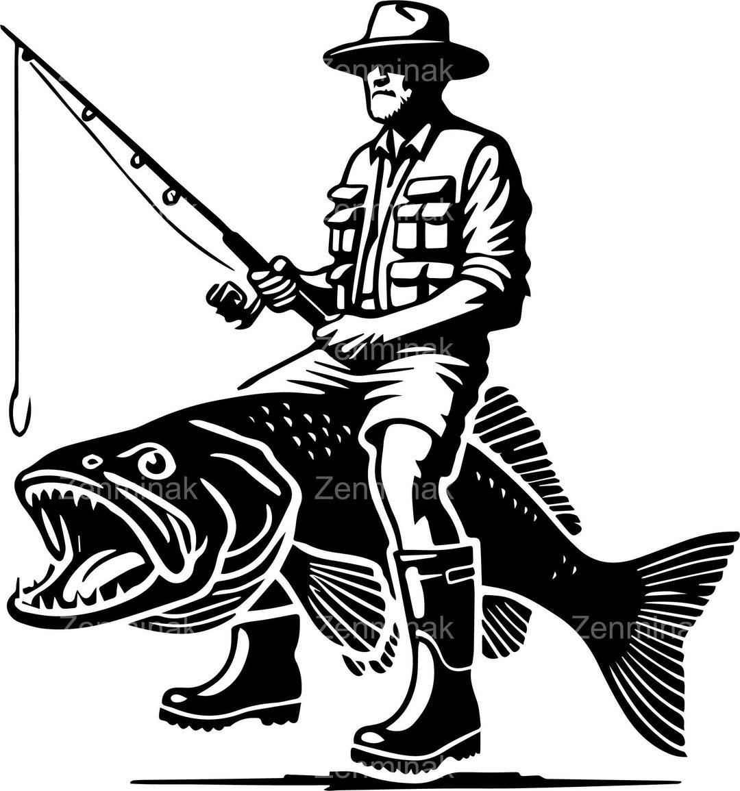 4 Fisherman Riding Giant Fish SVG Cut File Funny Fishing Adventure ...