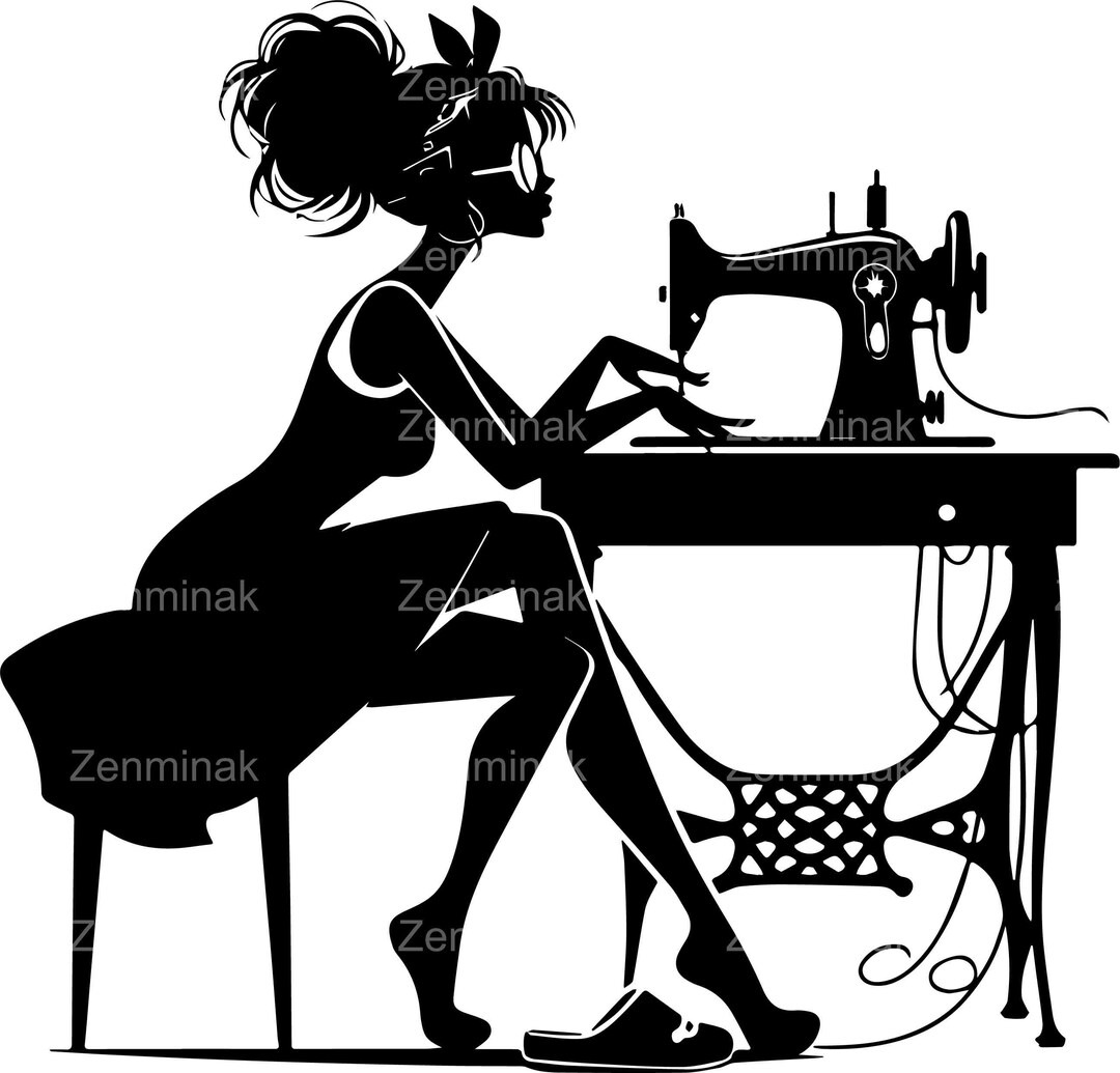 6 Elegant Sewing Lady SVG, Vintage Seamstress Clipart, Retro Sewing ...