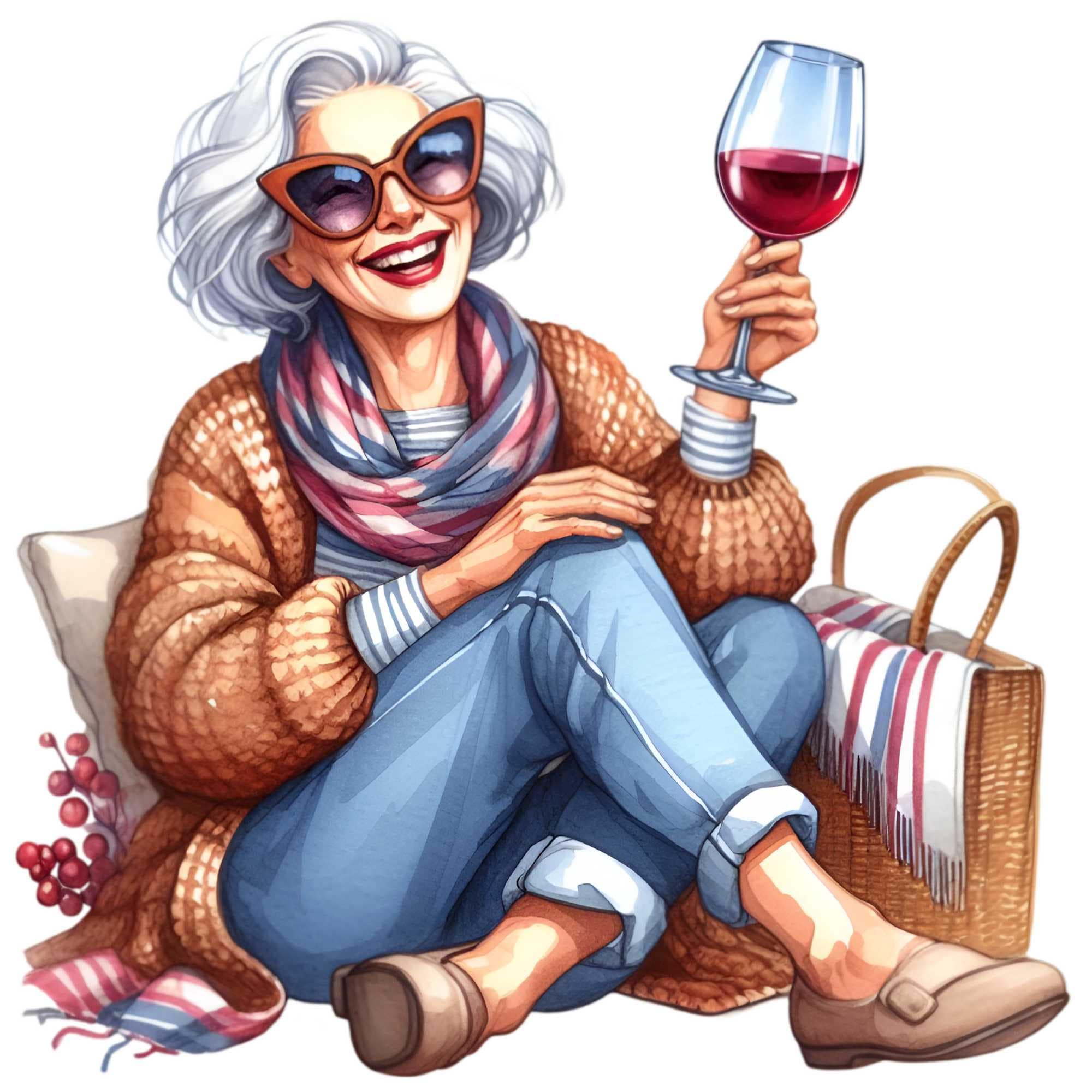 Chic Elderly Woman With Wine Clipart, 18 Stylish Grandma PNG ...