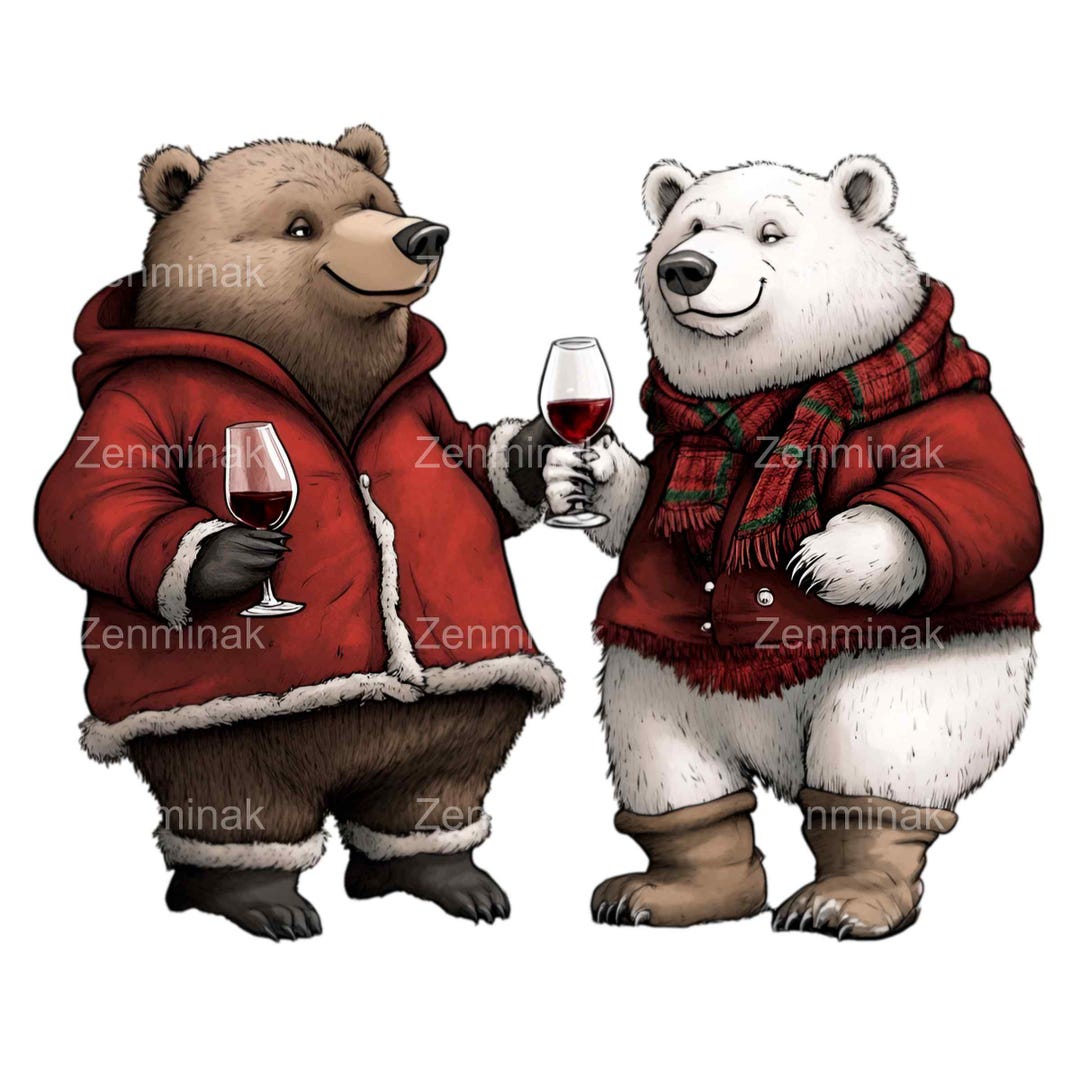 Christmas Bears Toasting PNG Clipart 15 Festive Brown and Polar Bears ...