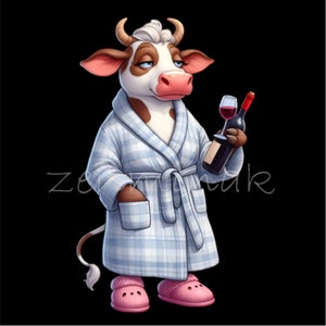 12 Funny Cow in Robe PNG Clipart – Wine Glass, Chopsticks, Pink ...