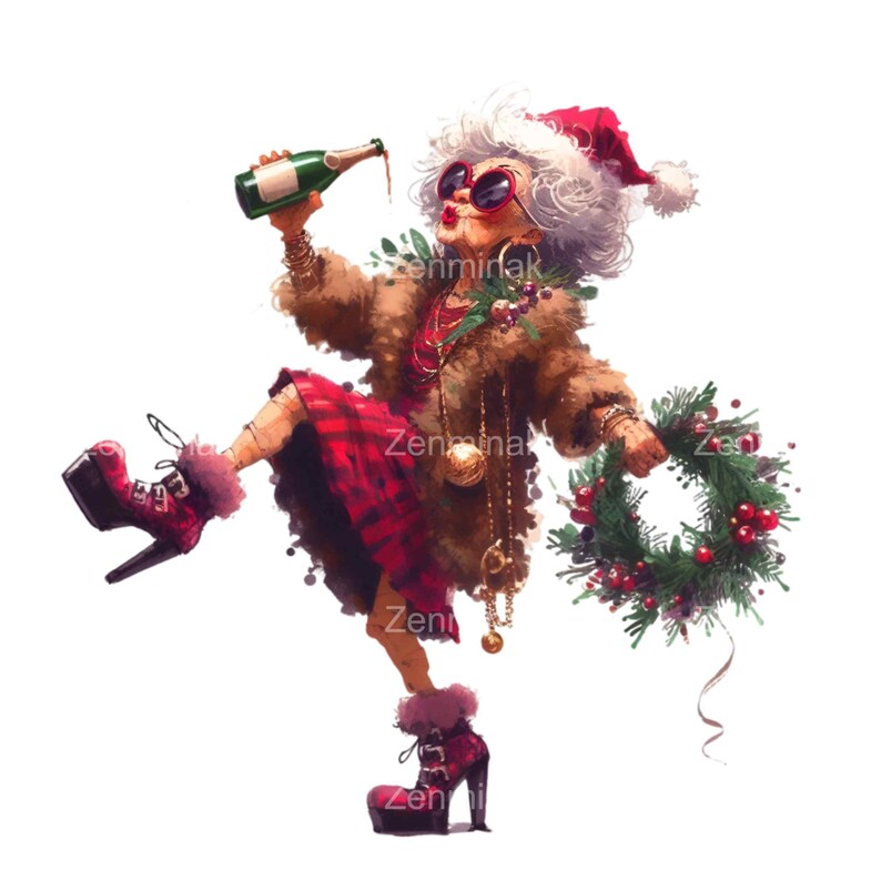 16 PNG Funny Santa Lady PNG – Glamorous Senior Woman With Champagne and ...