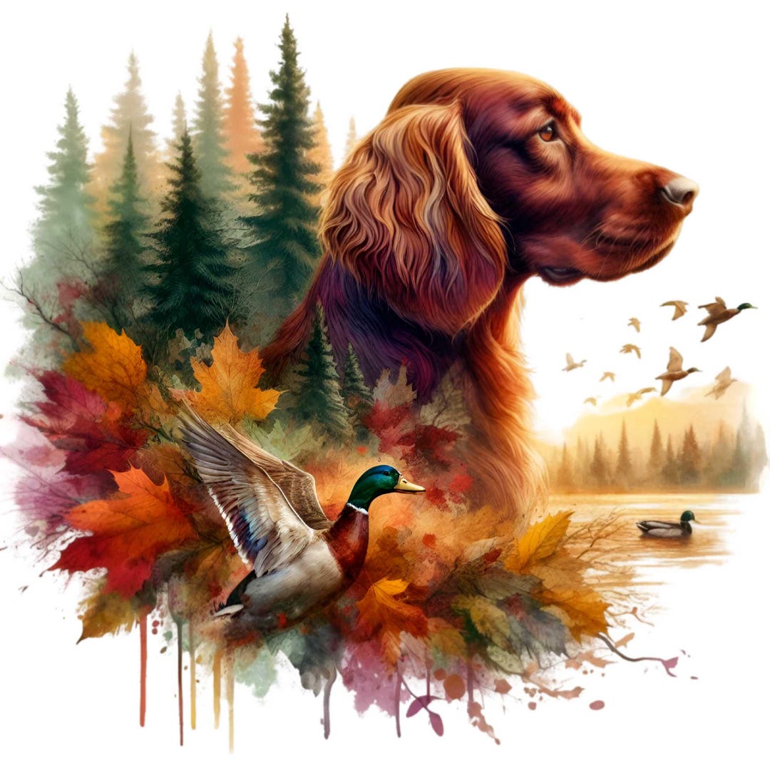 15 Autumn Dog PNG and Duck Hunting Scene PNG Clipart Rustic Wildlife ...