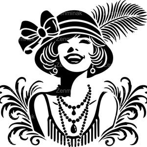 4 Retro Flapper Woman SVG, Art Deco Lady With Feather Hat Cut File ...