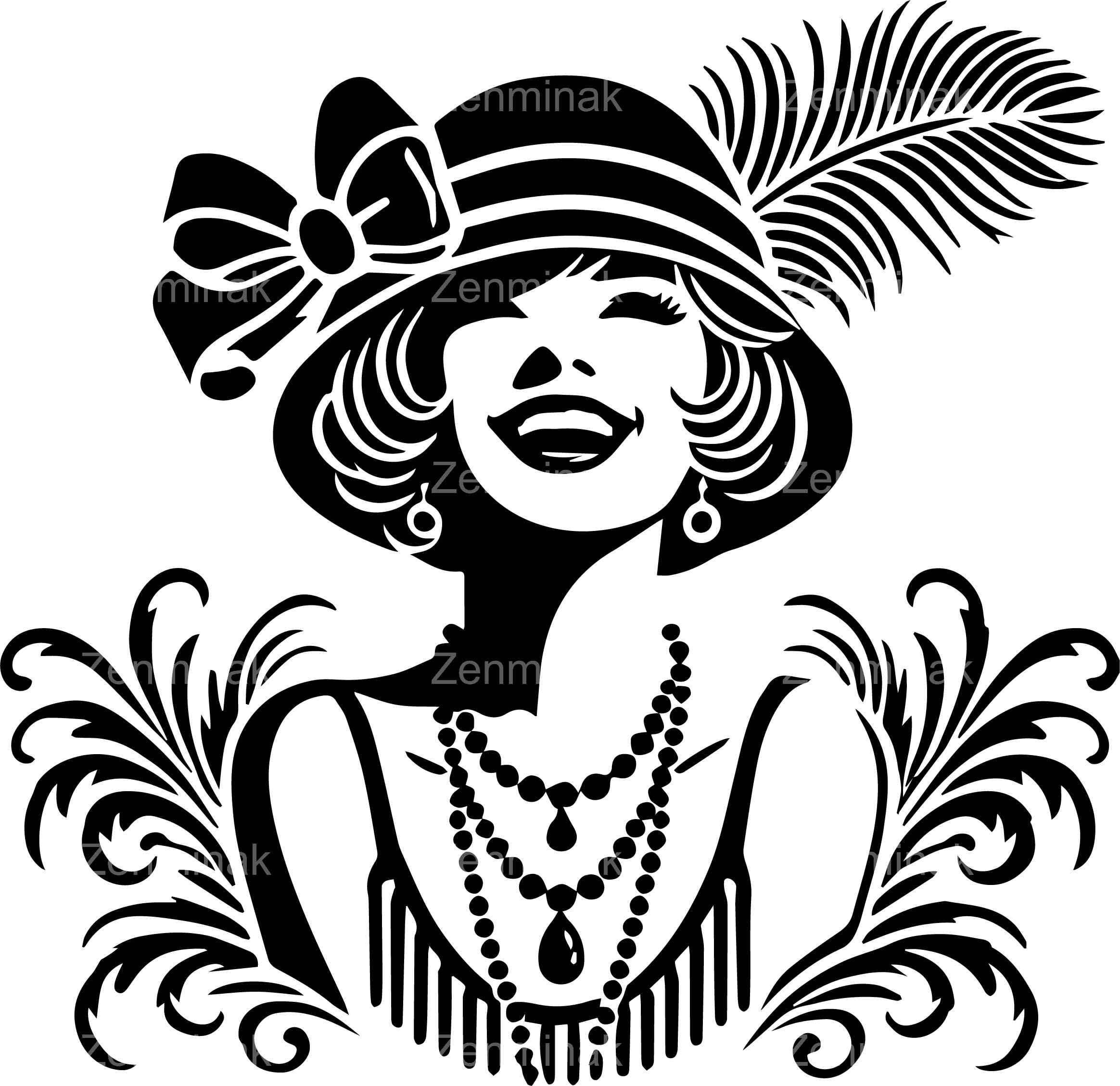 4 Retro Flapper Woman SVG, Art Deco Lady With Feather Hat Cut File ...