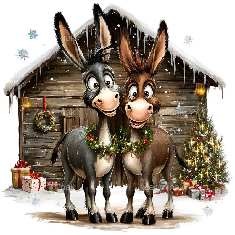 15 PNG Christmas Donkey Clipart – Festive PNG With Two Donkeys, Barn ...