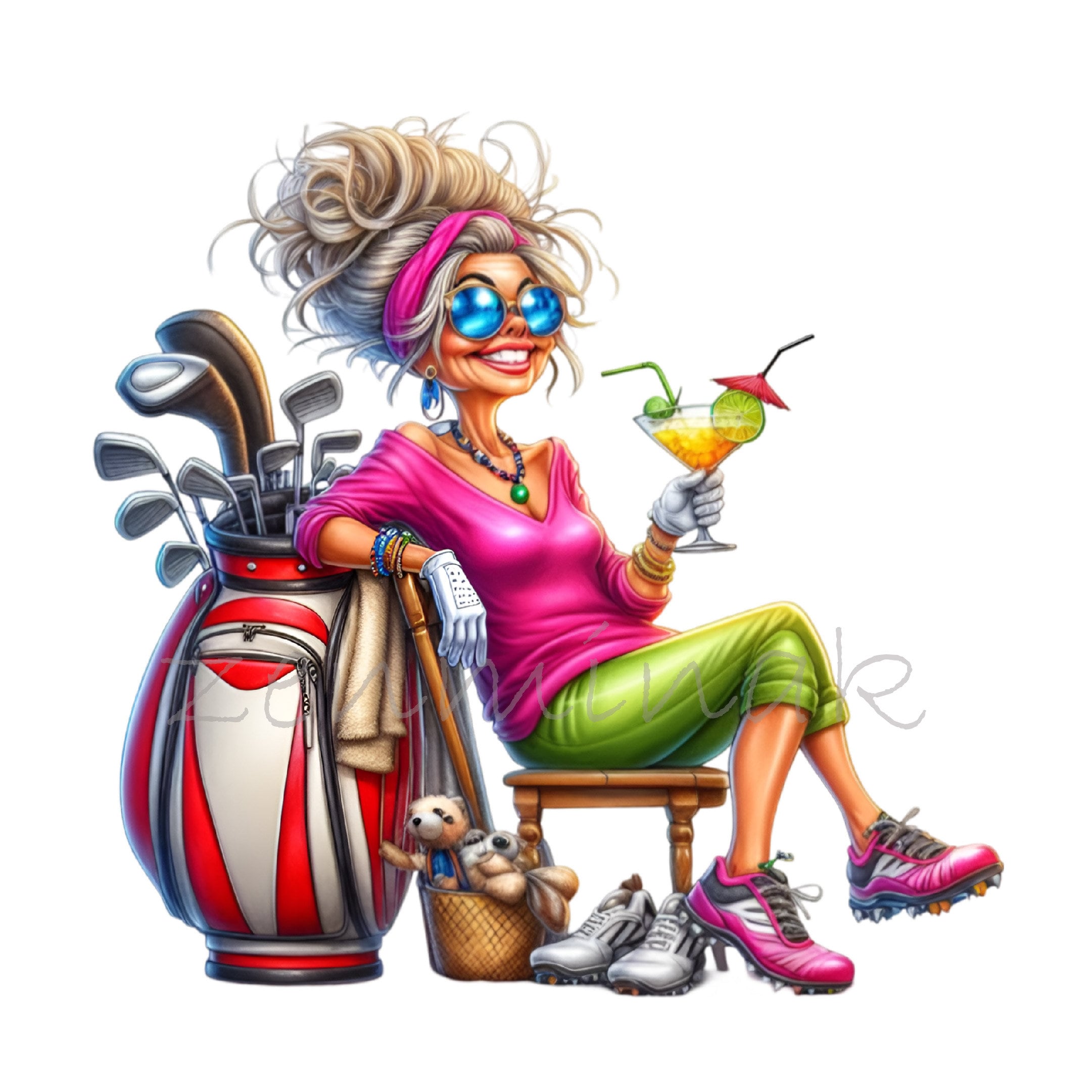 Chic Senior Lady Golfer 12 PNG Clipart | Elegant Woman With Golf Clubs ...