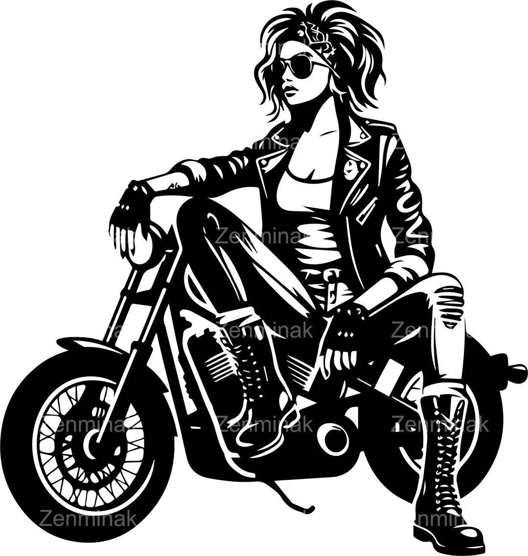 4 Lady Biker SVG Cut File for Cricut - Motorcycle Enthusiast Vector Art ...