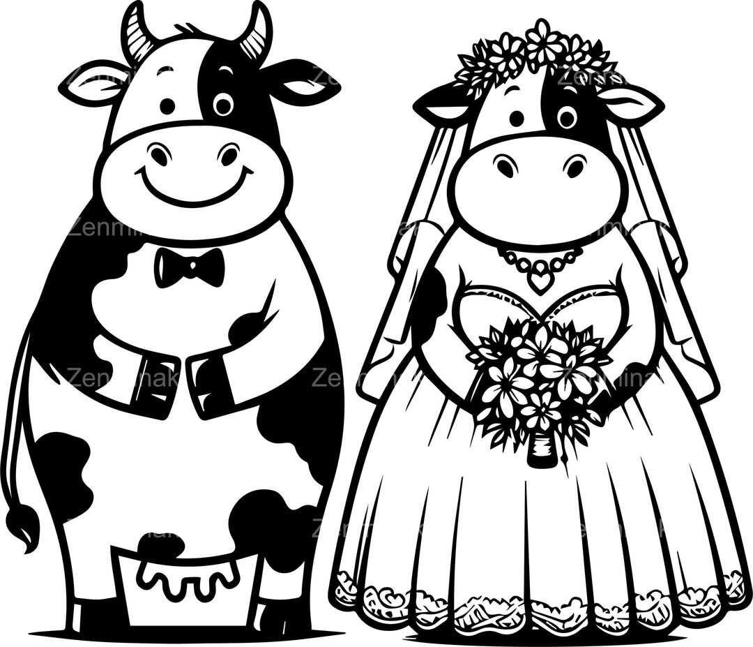 4 SVG Cow Wedding SVG – Bride and Groom Cows Cut File – Funny Farm ...