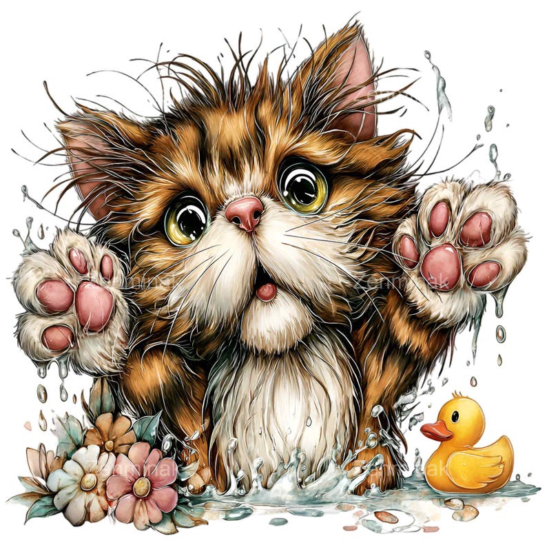 10 PNG Funny Kitten Bath, Messy Hair Cat Clipart - Etsy