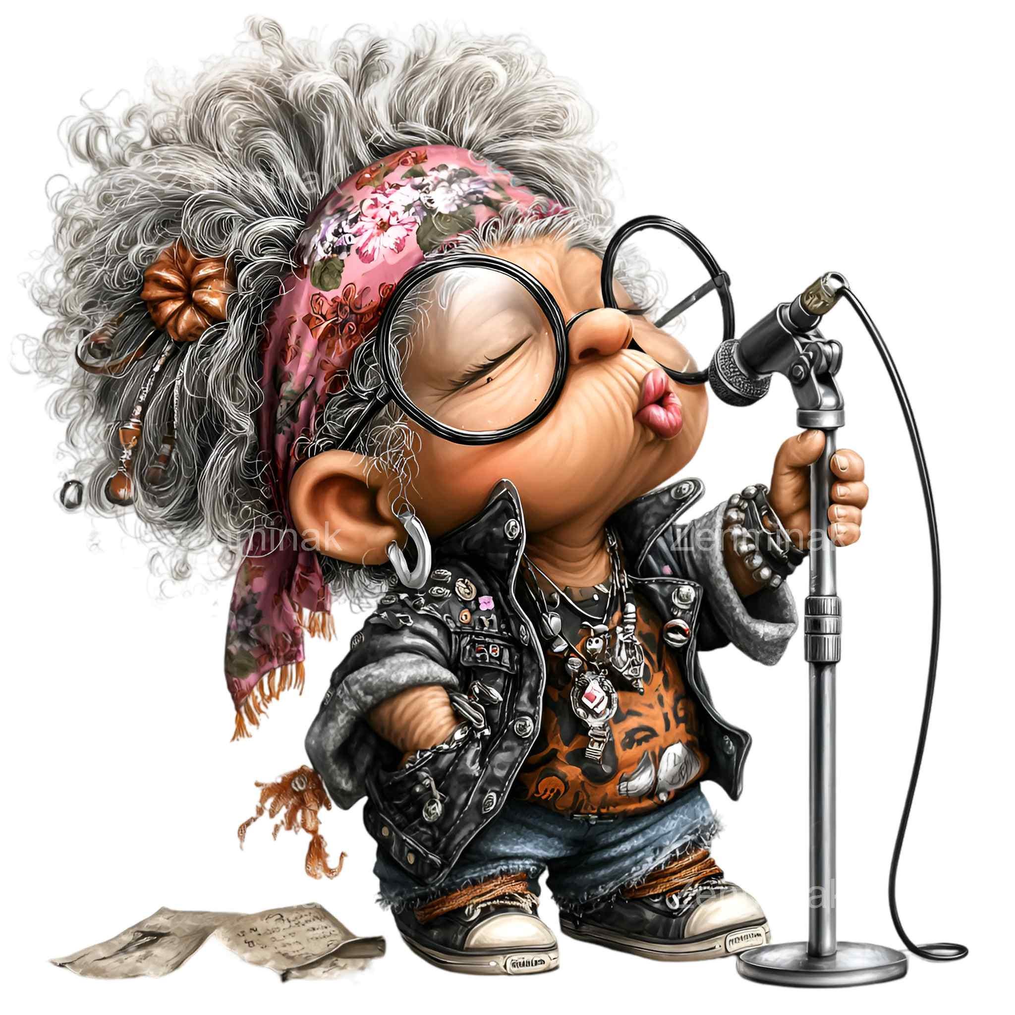 14 PNG Rockstar Grandma – Funny Singing Old Lady Clipart With ...