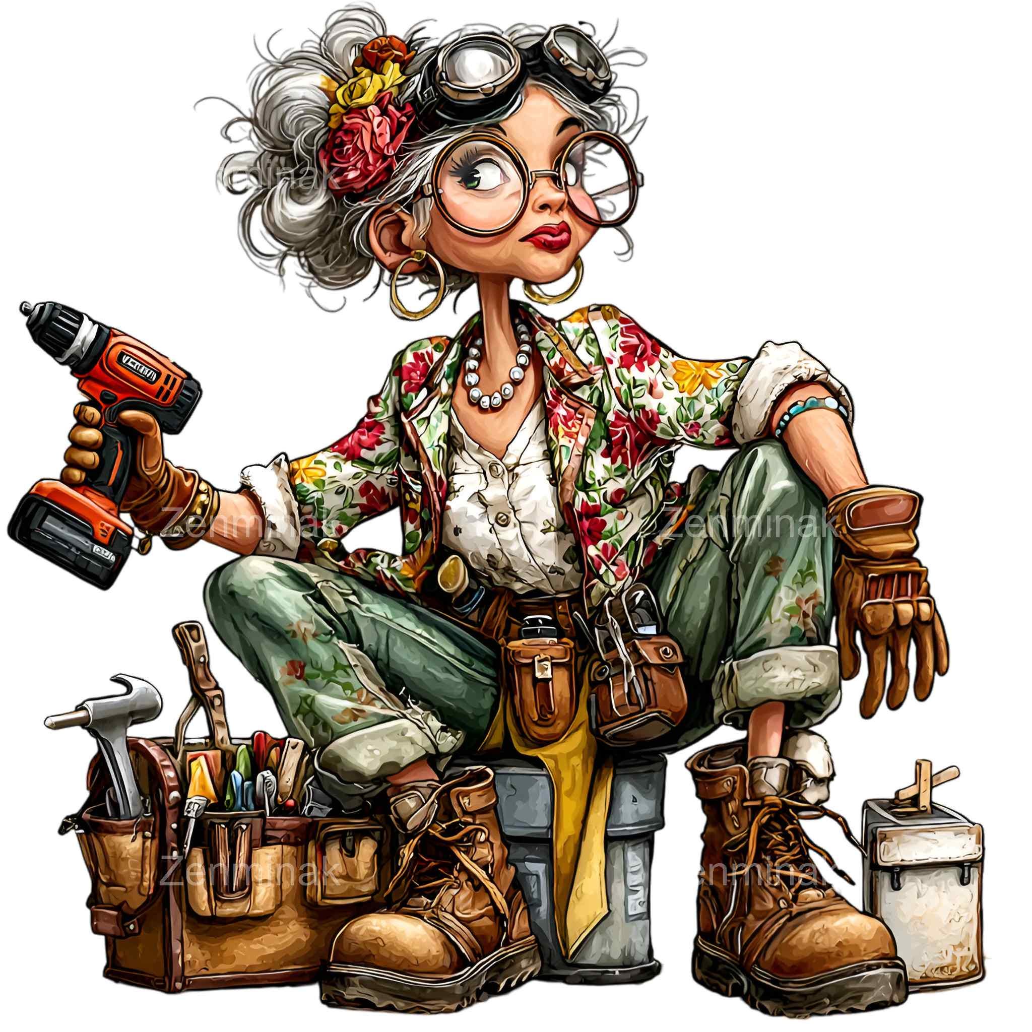 15 PNG Funny Grandma Clipart – Builder Lady PNG – Whimsical Handyman ...