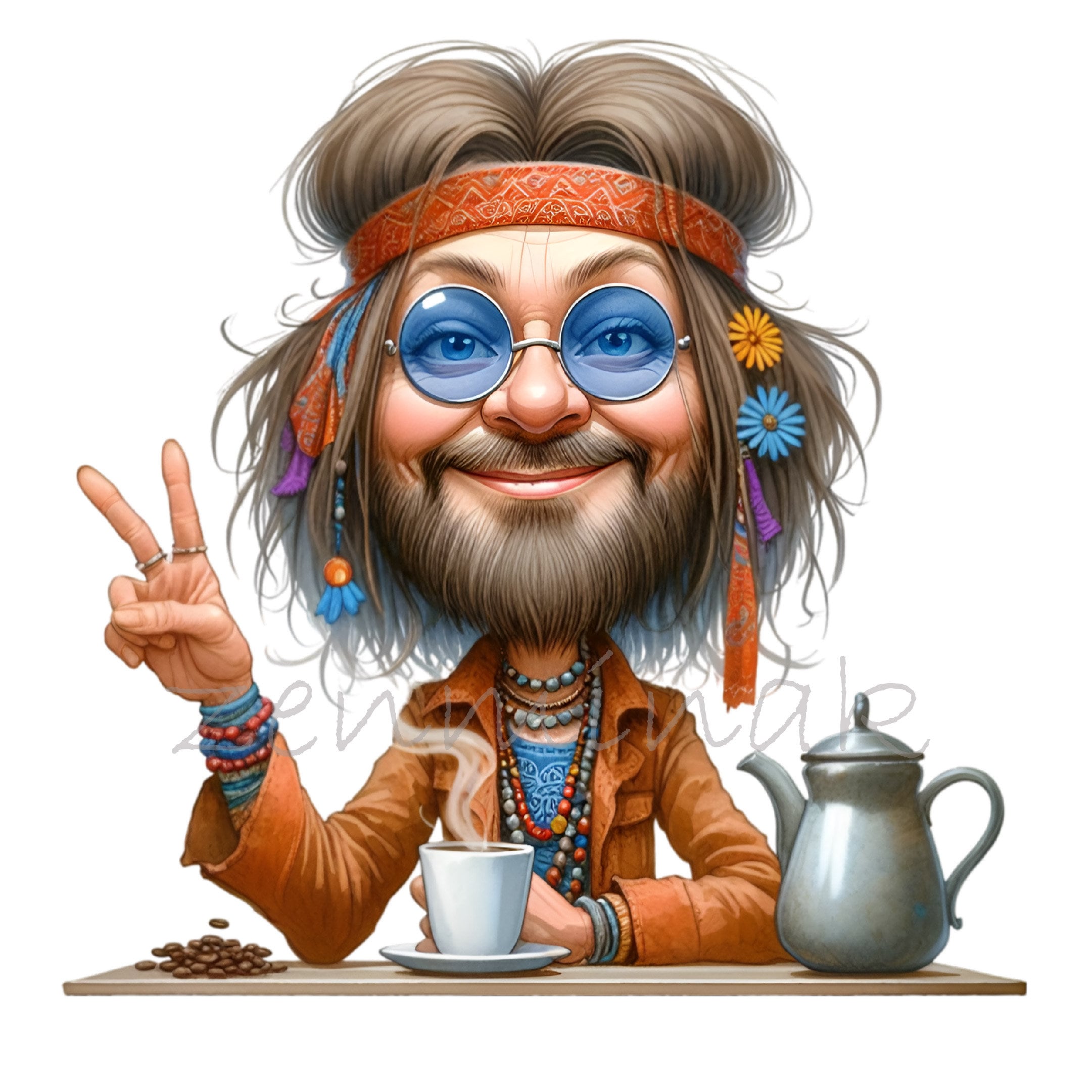 Peaceful Hippie Grandpa With Coffee Clipart - 10 Vibrant and Fun ...
