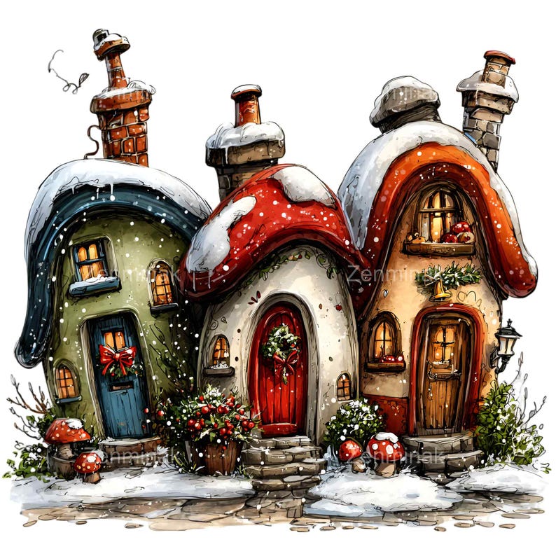 14 PNG Winter Houses Clipart – Whimsical Cottage PNG – Festive Snowy ...