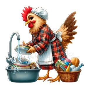 12 PNG Funny Housework Chicken Clipart – Dishwashing Hen PNG ...