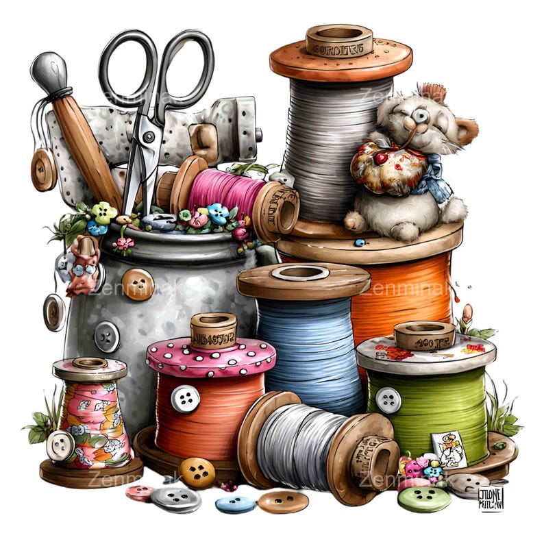 16 PNG Sewing Tools – Colorful Spools, Buttons & Scissors Clipart With ...