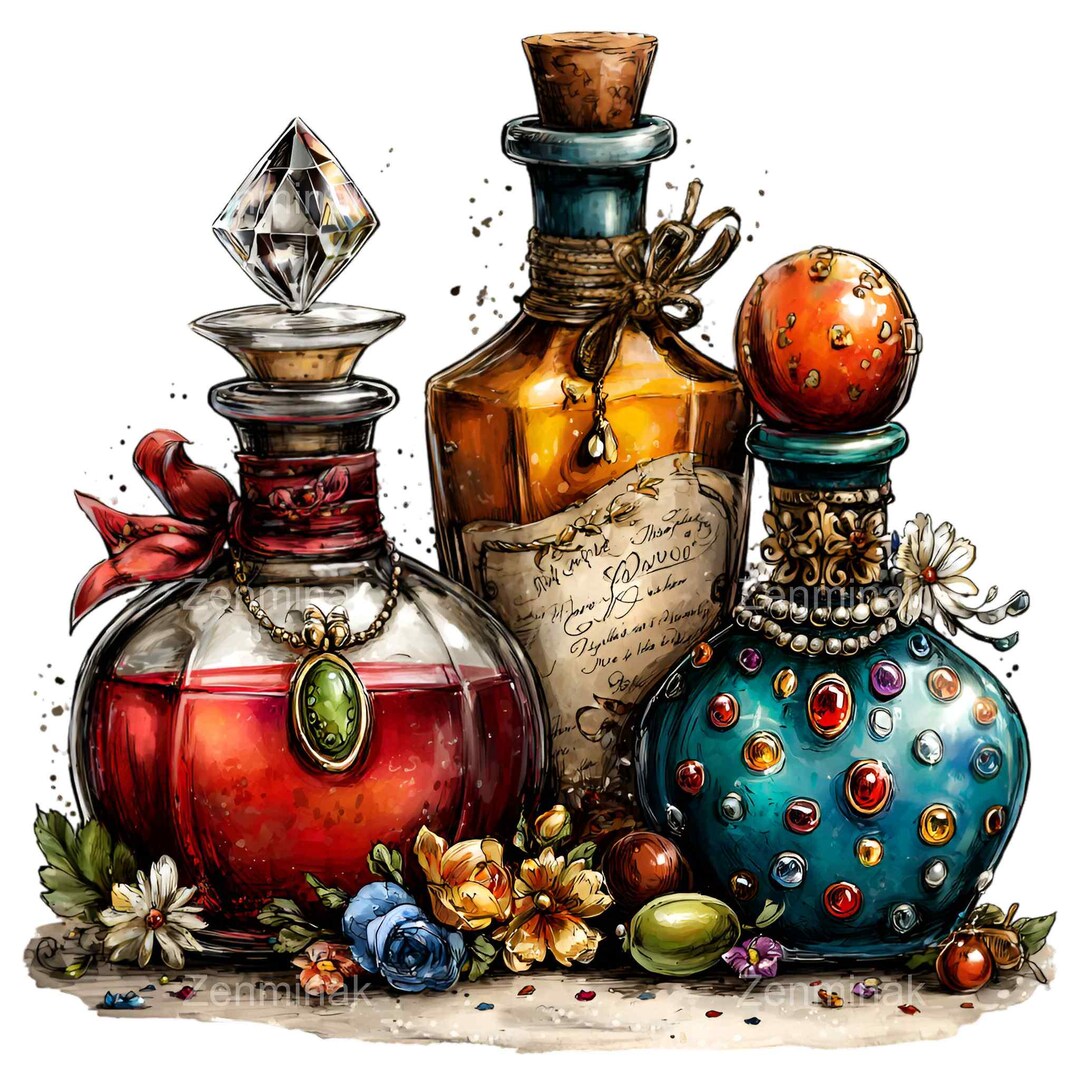 15 PNG Potion Bottles Clipart – Whimsical Fantasy PNG – Magical Jar and ...