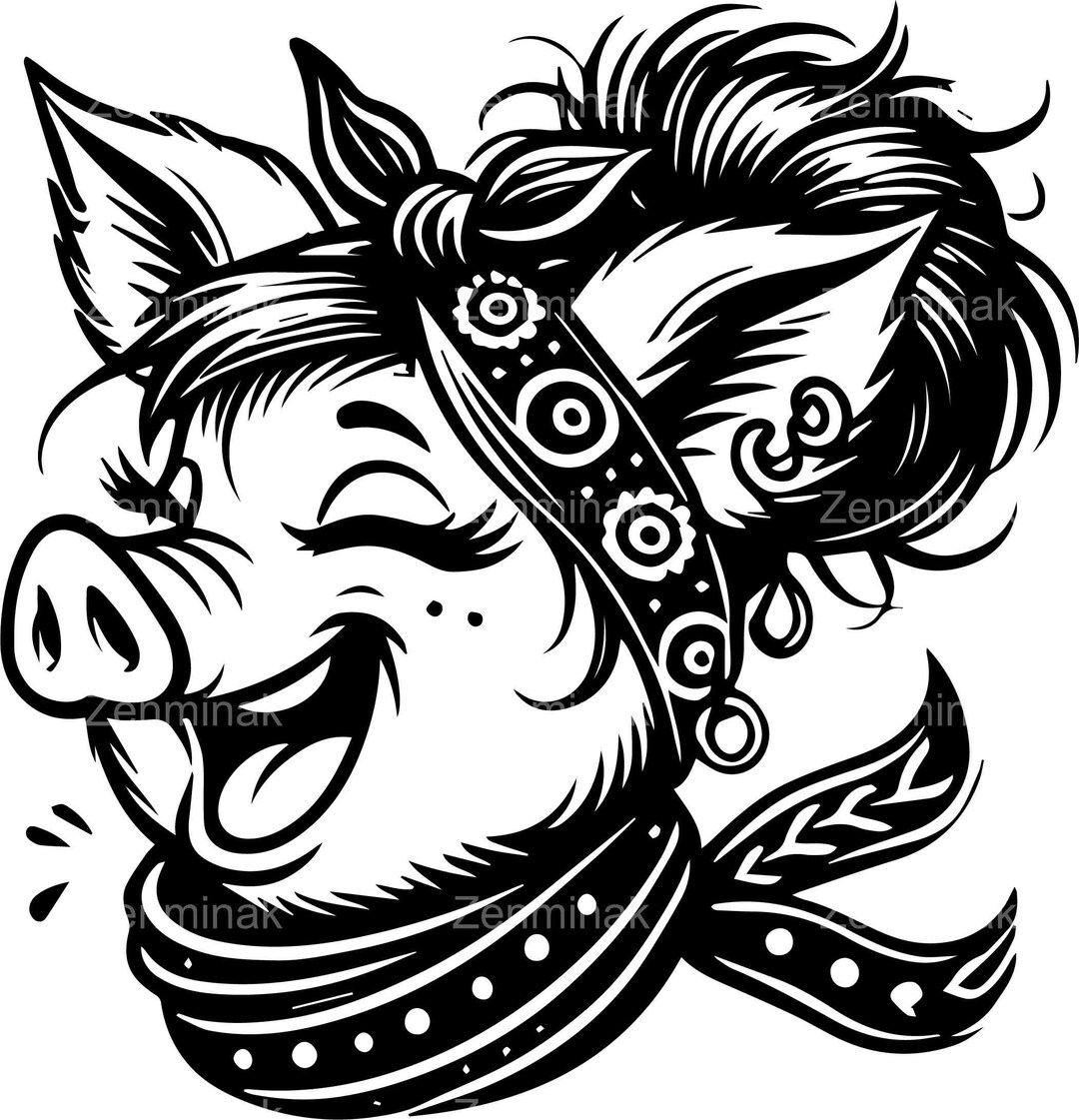 5 Cute Pig SVG With Bandana, Smiling Piglet Clipart, Adorable Farm ...