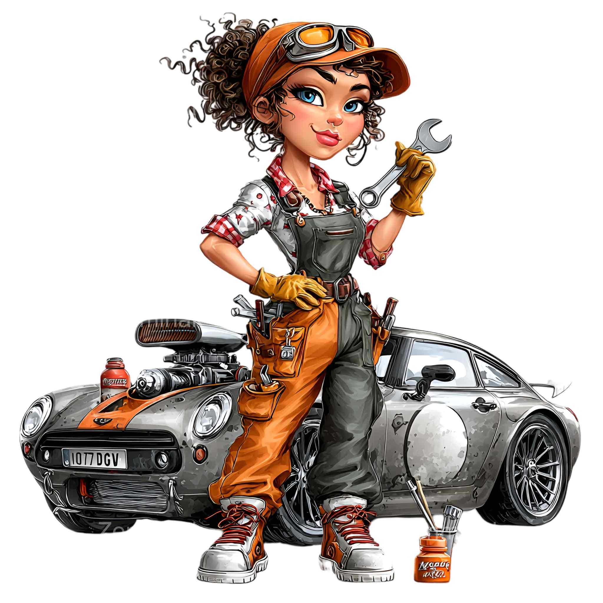 16 PNG Girl Mechanic – Funny Cartoon Car Repair Clipart With Wrench ...