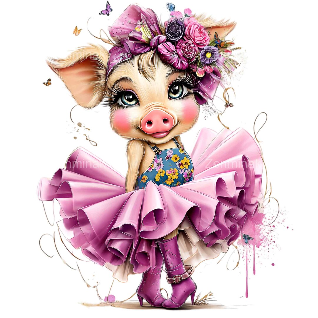 12 PNG Pig Ballerina Clipart, Floral Piglet Dance Nursery Girl ...