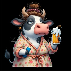 Funny Cow Drinking Wine Clipart, 12 PNG Housewife Beer Cocktails ...