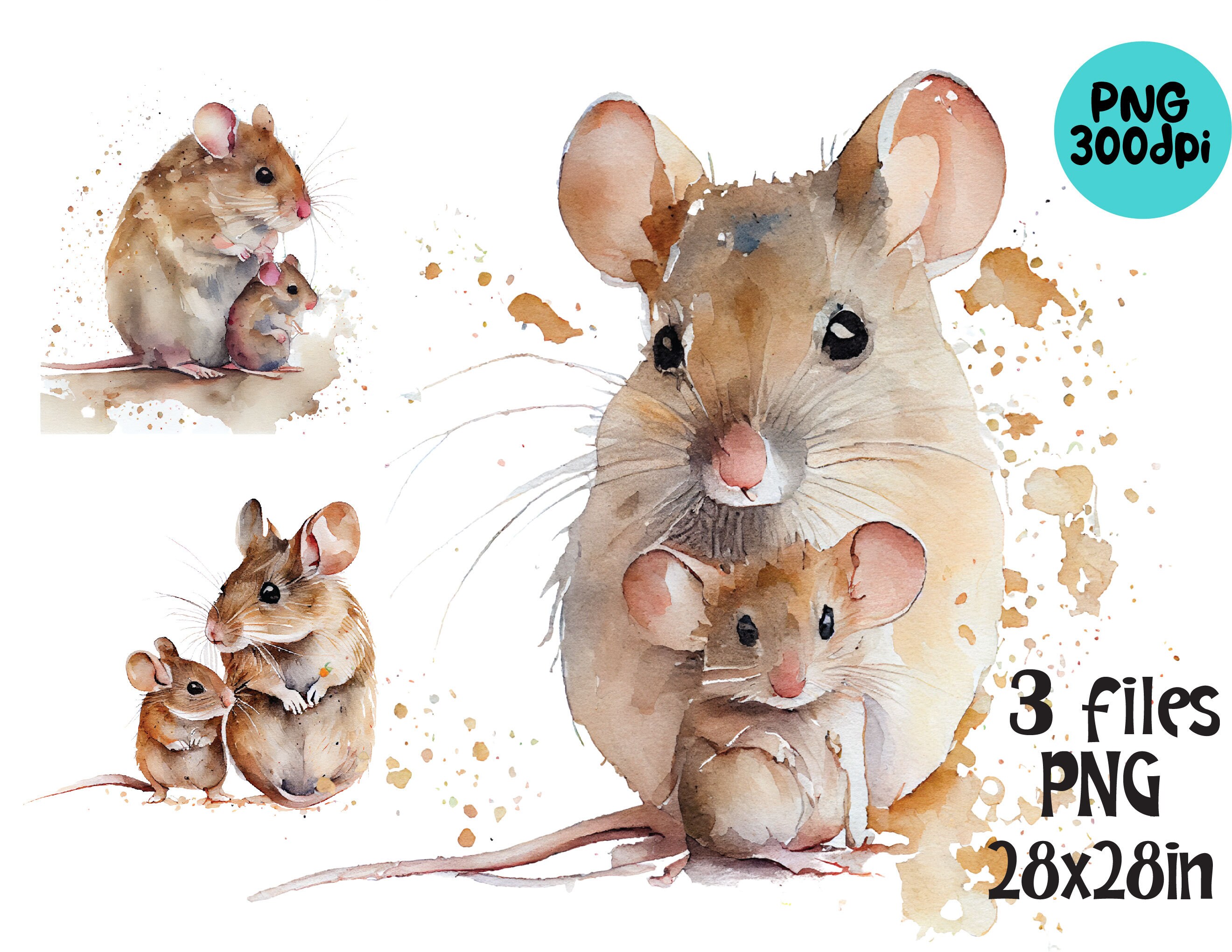 Mom and Baby Mouse Clipart Watercolor Nursery Sublimation PNG - Etsy ...