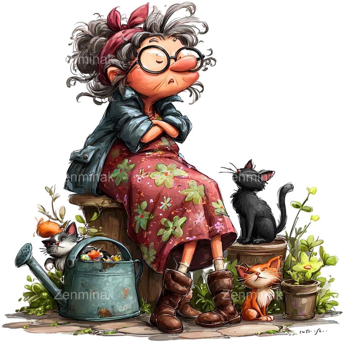 15 PNG Cat Grandma Clipart – Funny Lady With Kittens PNG – Whimsical ...