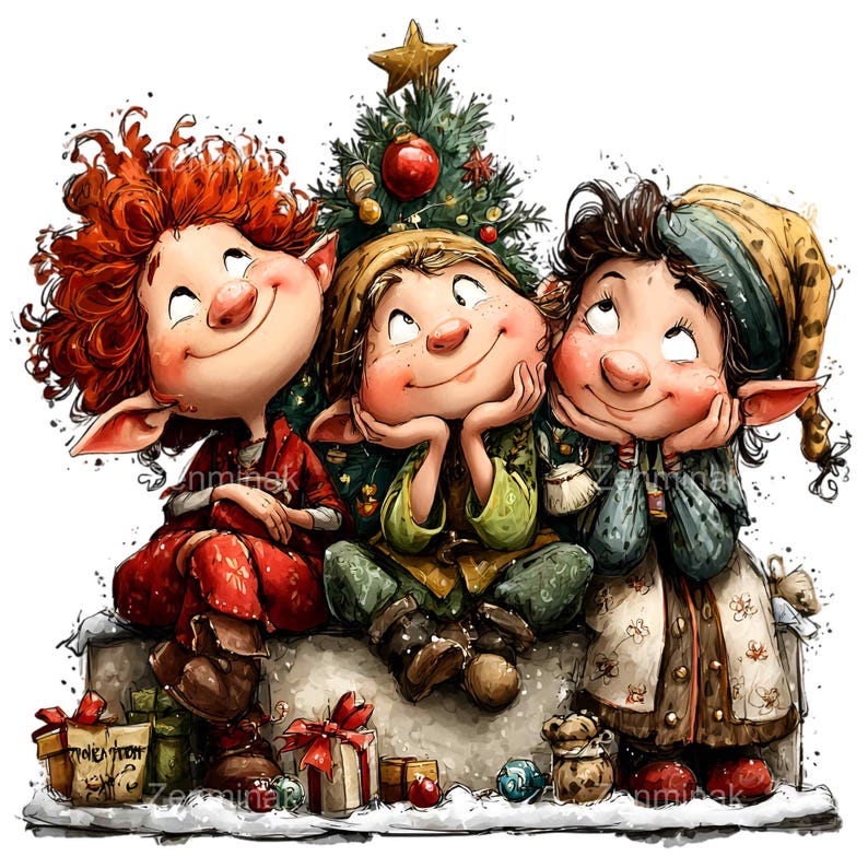 12 PNG Elf Clipart Set – Whimsical Holiday PNG – Cute Christmas Elf Art ...