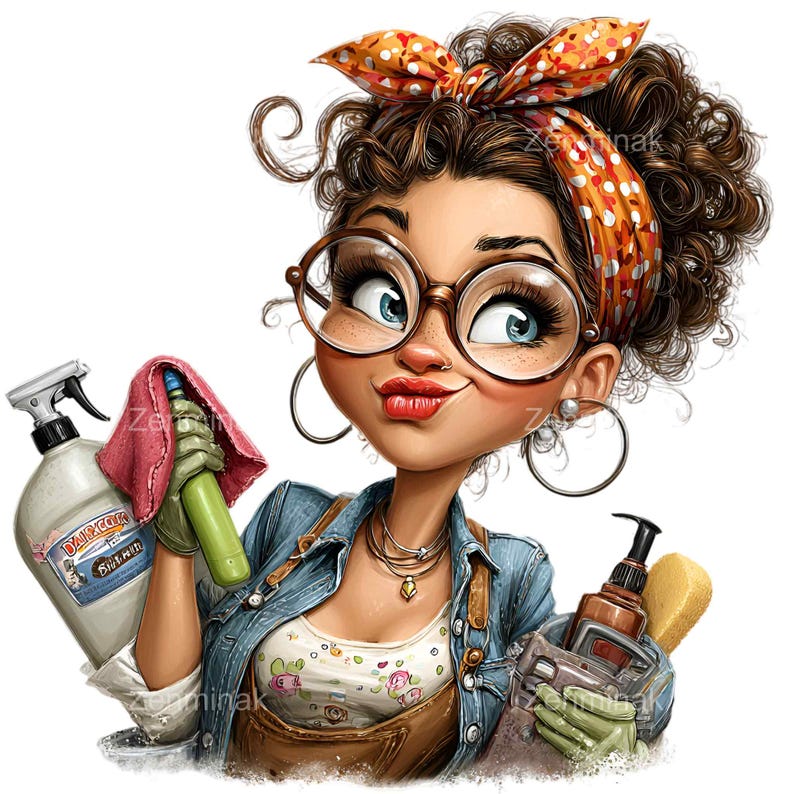 15 PNG Funny Cleaning Lady Clipart – Cartoon Woman With Glasses and ...