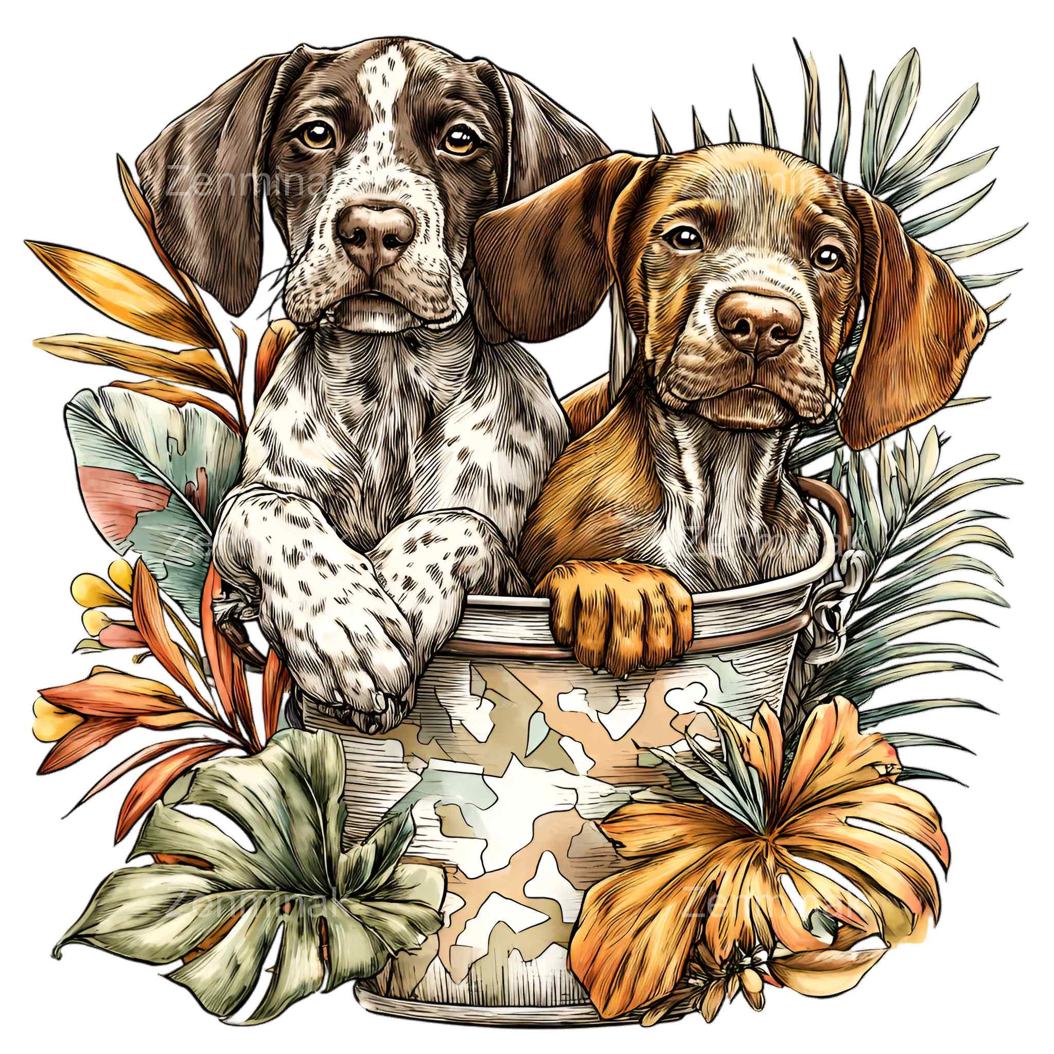 10 PNG Puppy Pair PNG Clipart – Cute Dogs in Basket Digital Download ...