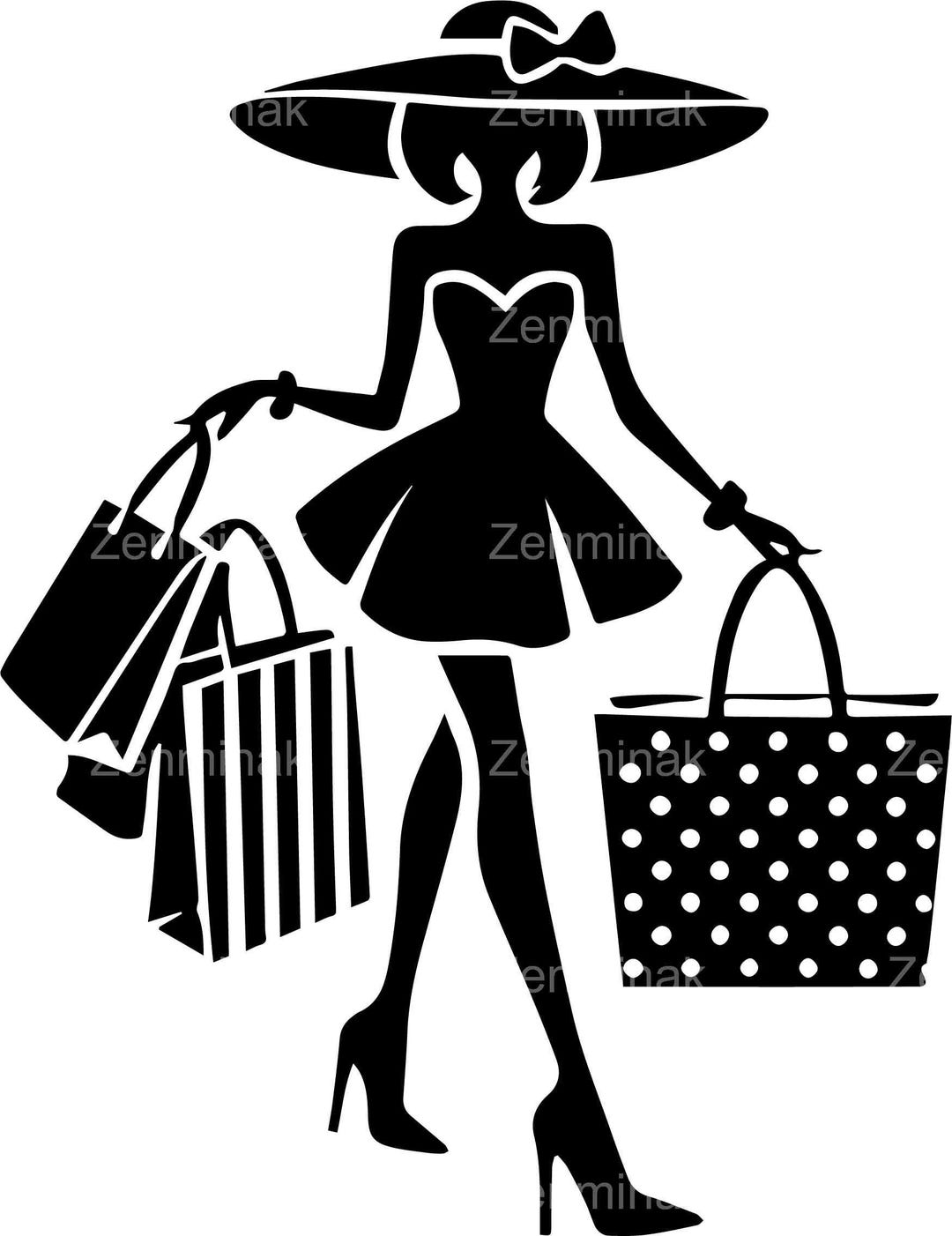 5 Woman Shopping SVG, Chic Silhouette Digital Cut File, Stylish Lady ...